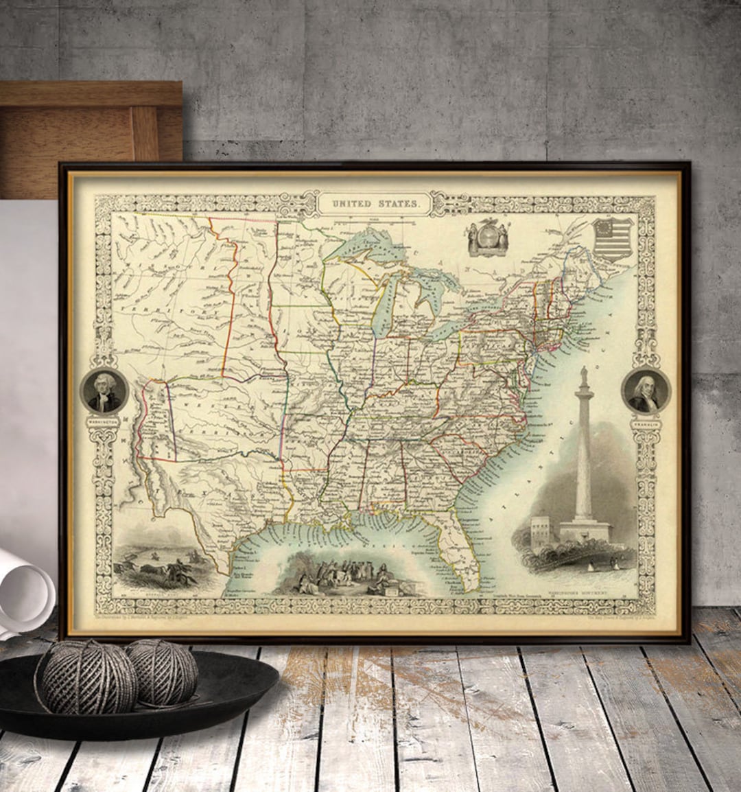 Vintage Map of USA - Archival Print - Old Map of the United States ...