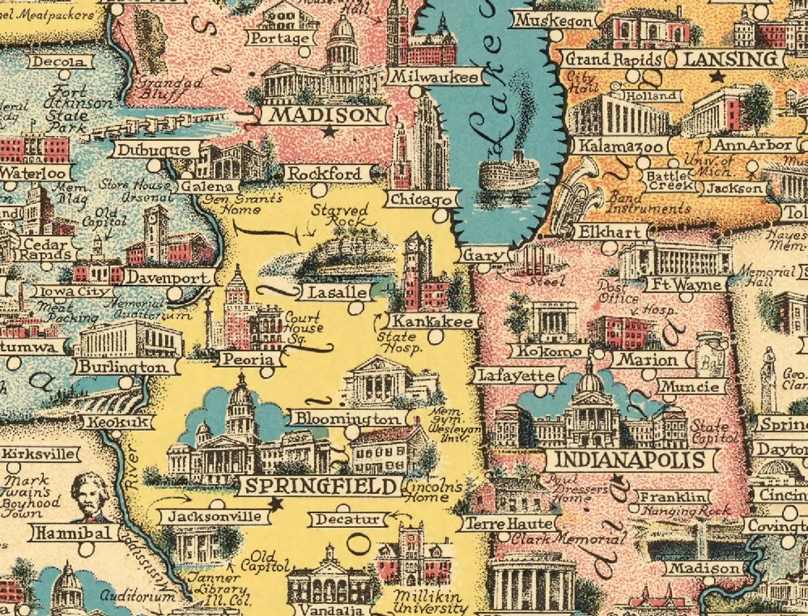 United States Pictorial Map Vintage Map Print on Paper or - Etsy