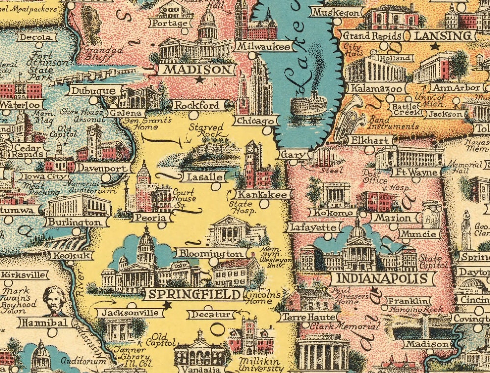 United States Pictorial Map Vintage Map Print on Paper or - Etsy