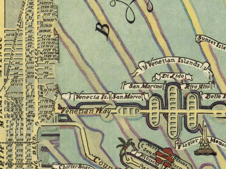 Old Map of Miami, Large Decorative Miami Map, Retro Design Map Poster ...