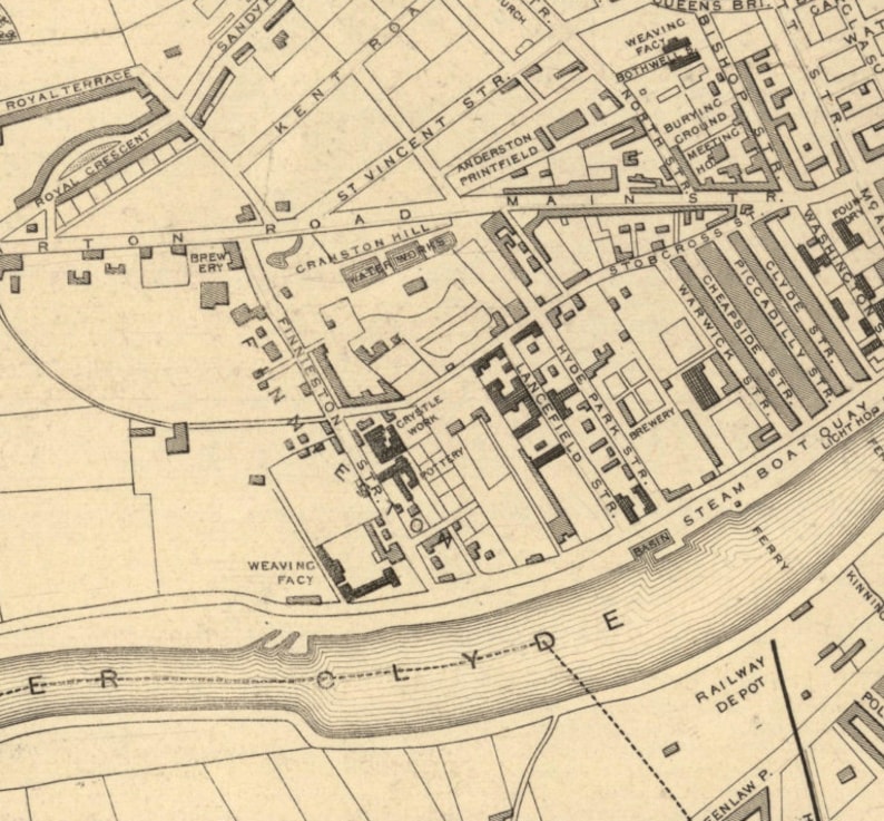 Glasgow Map Old City Map of Glasgow With Illustrations | Etsy