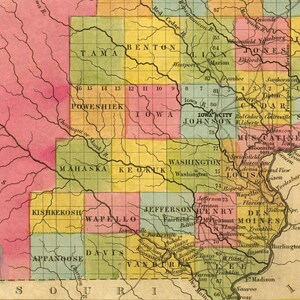 Iowa Map, Old Map of Iowa, the Hawkeye State, Wall Map for House ...