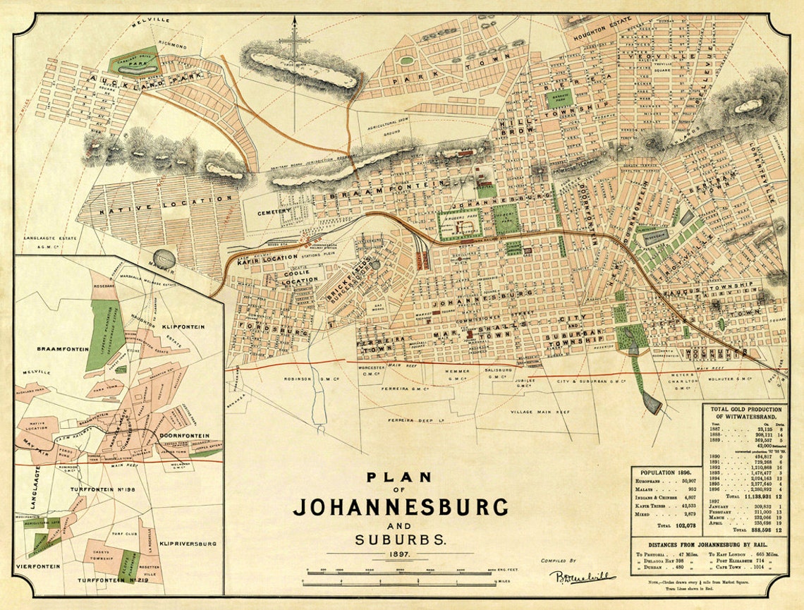 Johannesburg Map - Old Map of Johannesburg - Fully Restored - Vintage ...