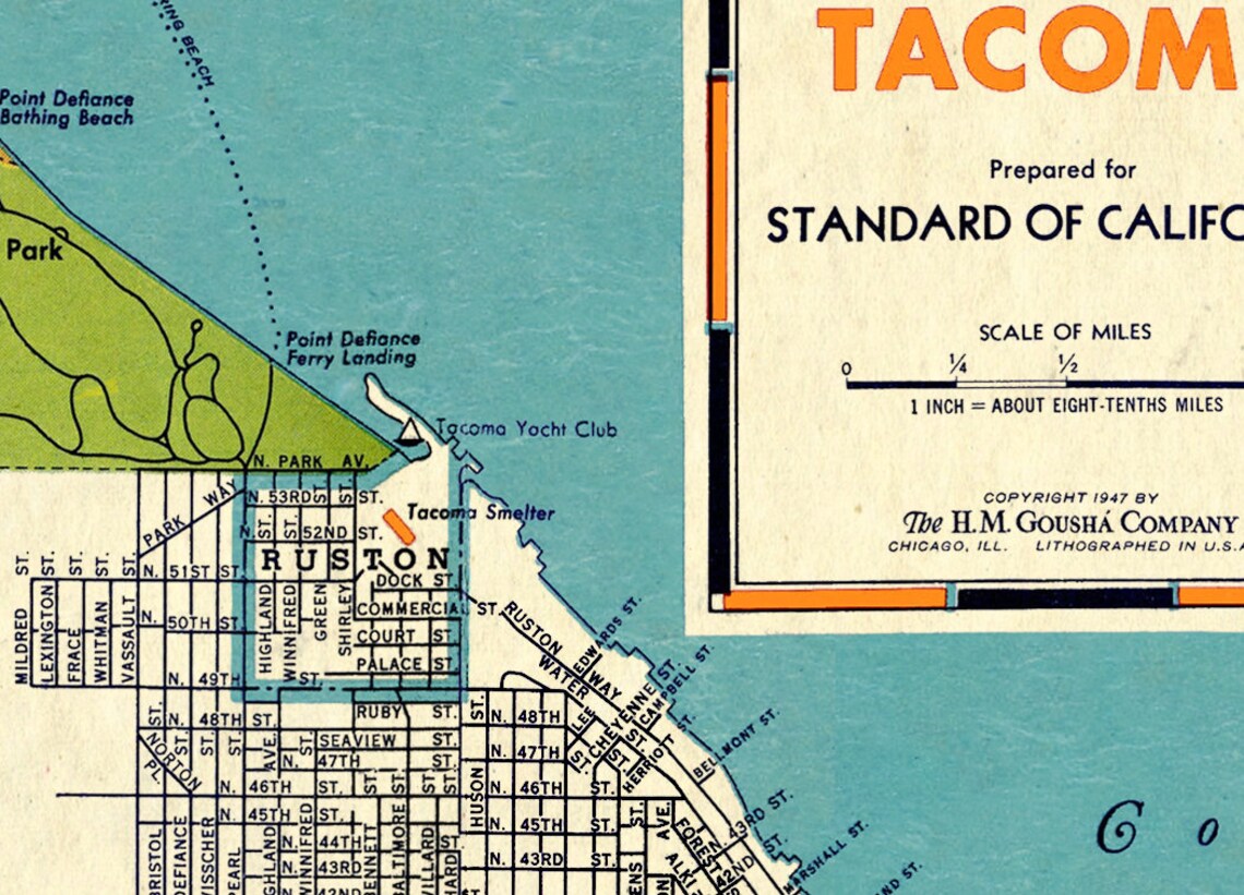 Tacoma Road Map From 1947 Vintage Map Restored Grit City - Etsy