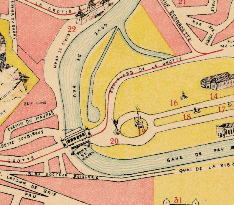 Map of Lourdes Retro Style Map Wall Art Print - Etsy