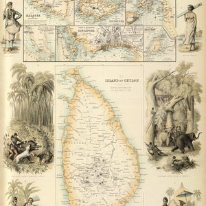 Pictorial Map of Ceylon - Map of Sri Lanka, Available on Paper or ...