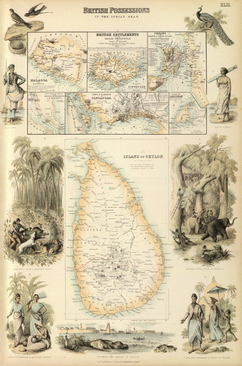 Pictorial map of Ceylon Map of Sri Lanka available on paper | Etsy