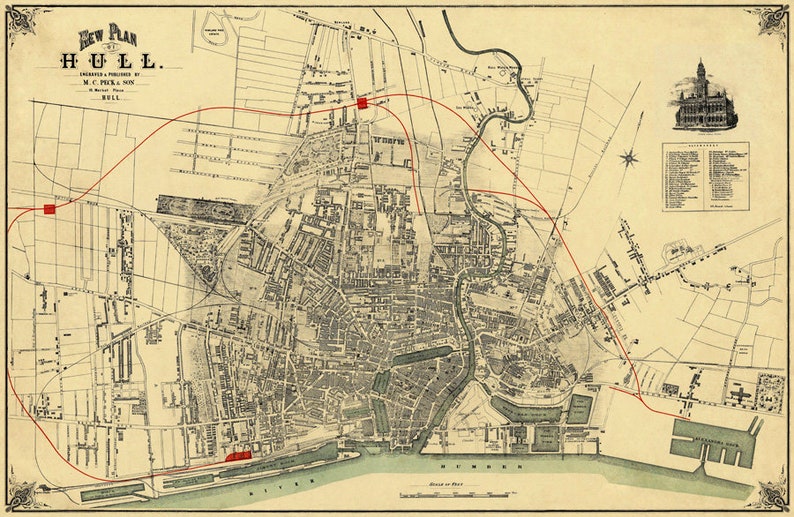 Hull Map Old Map of Hull Print Fine Reproduction on Paper | Etsy