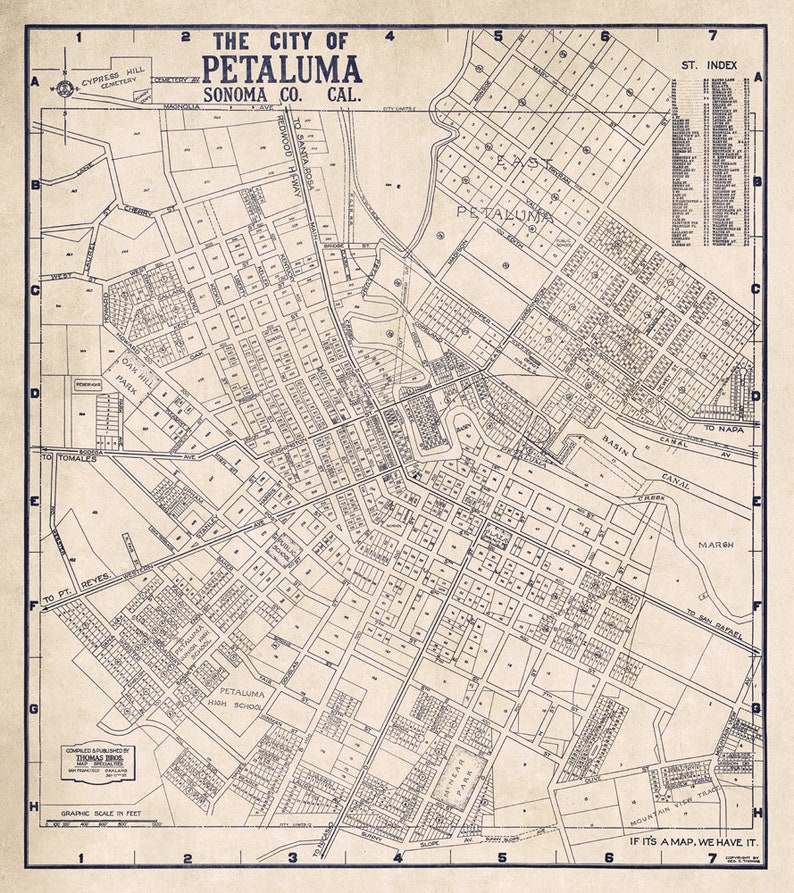 Petaluma City Plan Old Map of Petaluma From 1938 Print on | Etsy