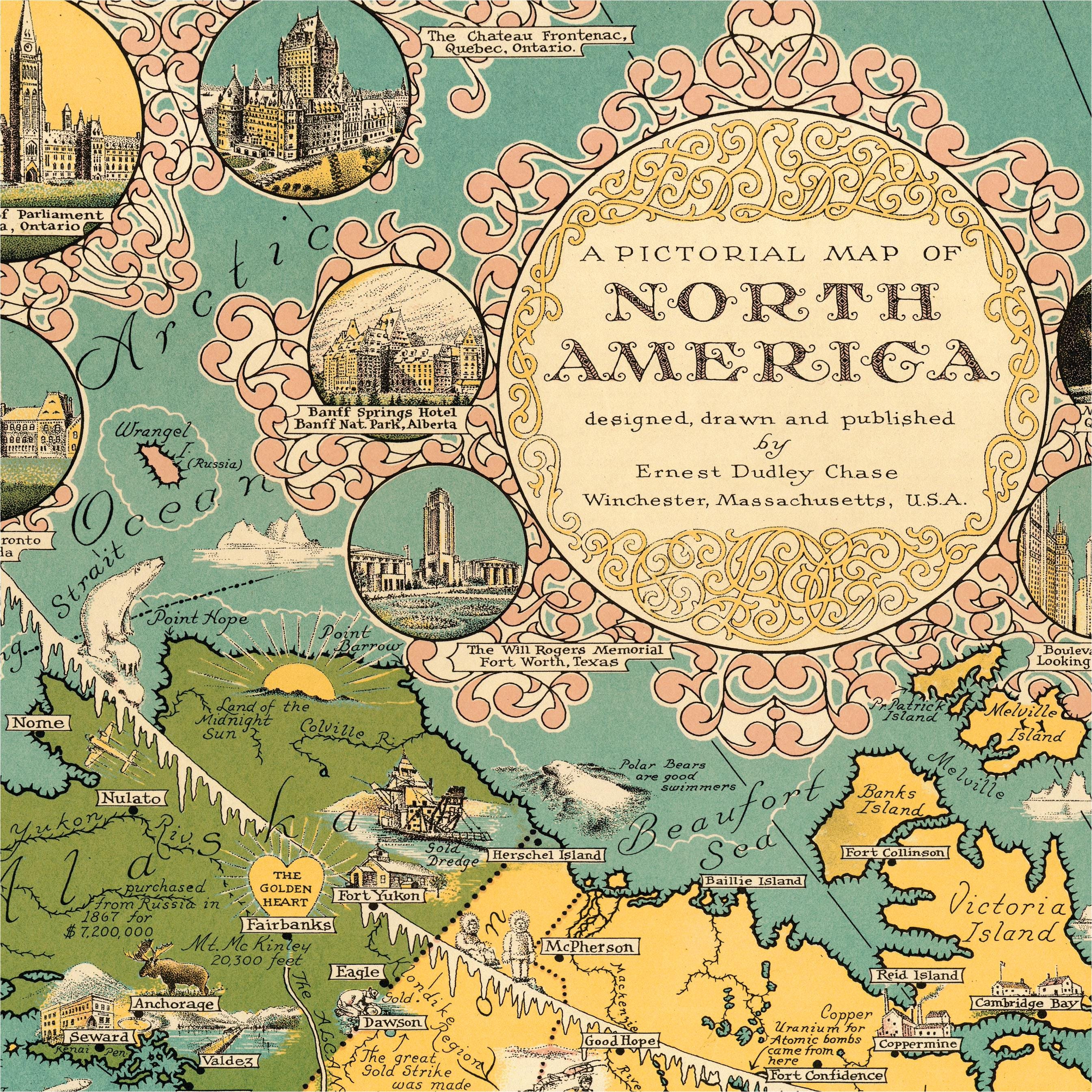Pictorial Map of North America - Wall Map Giclee Print on Paper or ...