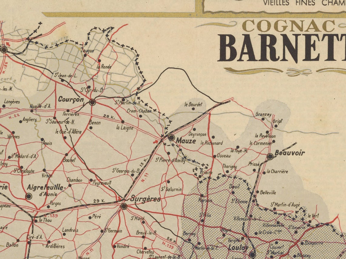 The Cognac Country Map Vintage Map of the Cognac Area - Etsy