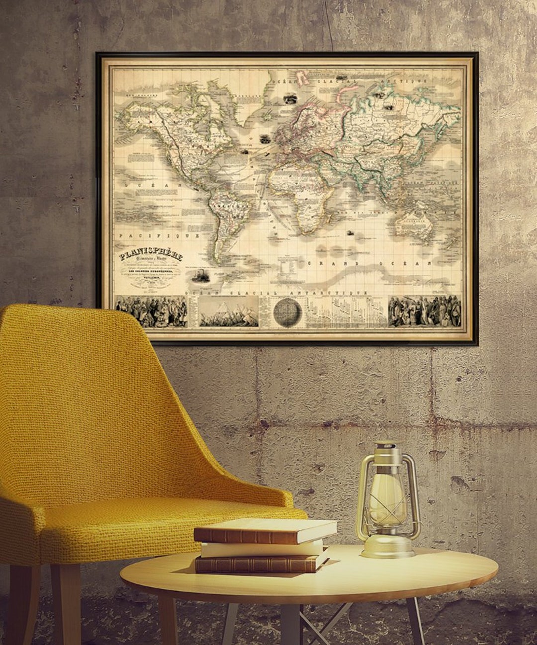 Antique Map of the World - Vintage Map Restored - Planisphere World Map ...