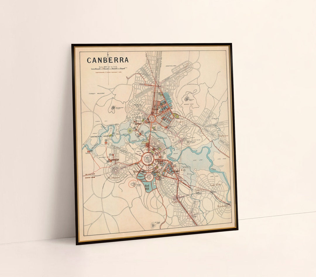 Canberra Map, Old City Plan, Housewarming Decor, Australia Capital City ...