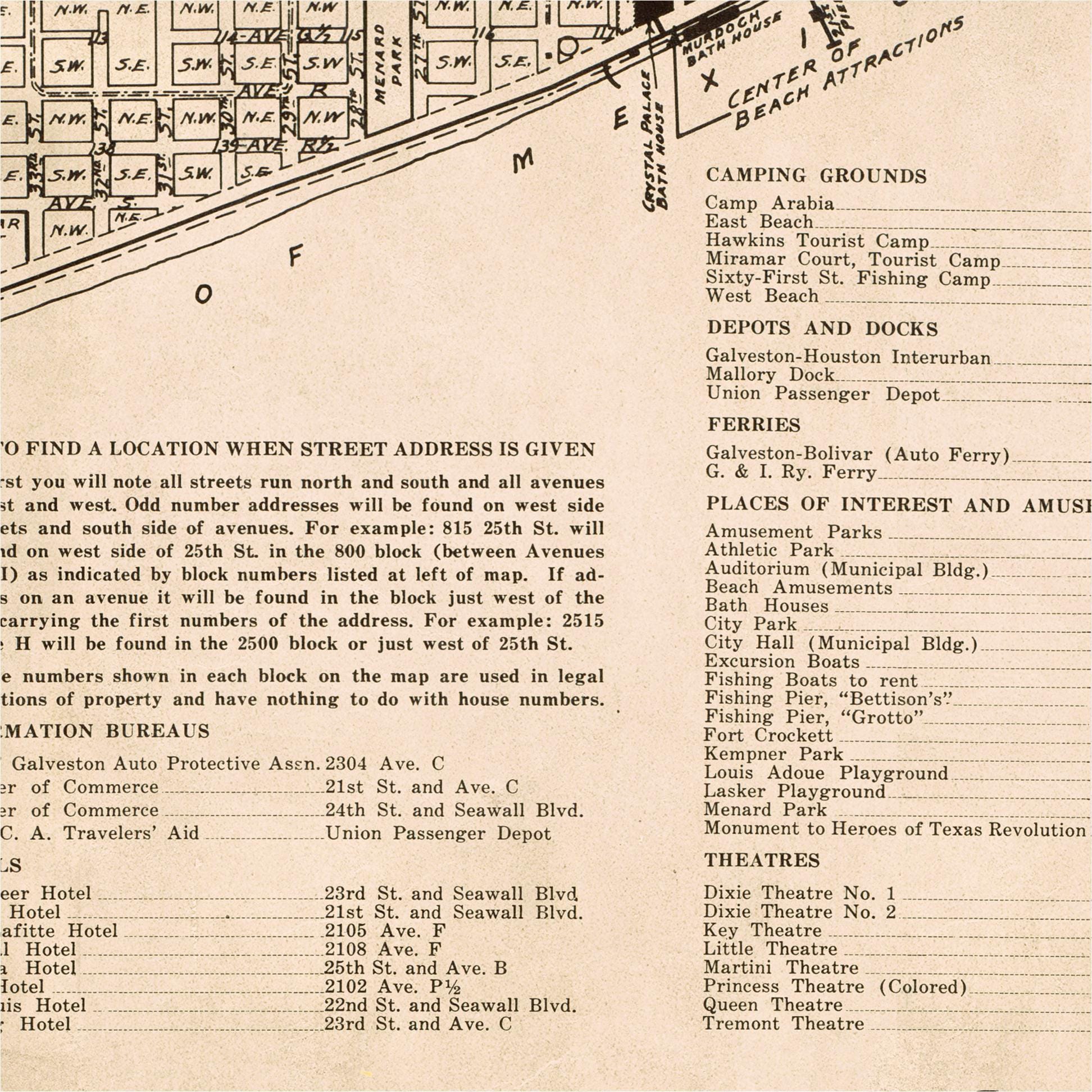 Galveston Map | Old City Plan Art | 1929 Visitors Guide | Fine Print - Etsy