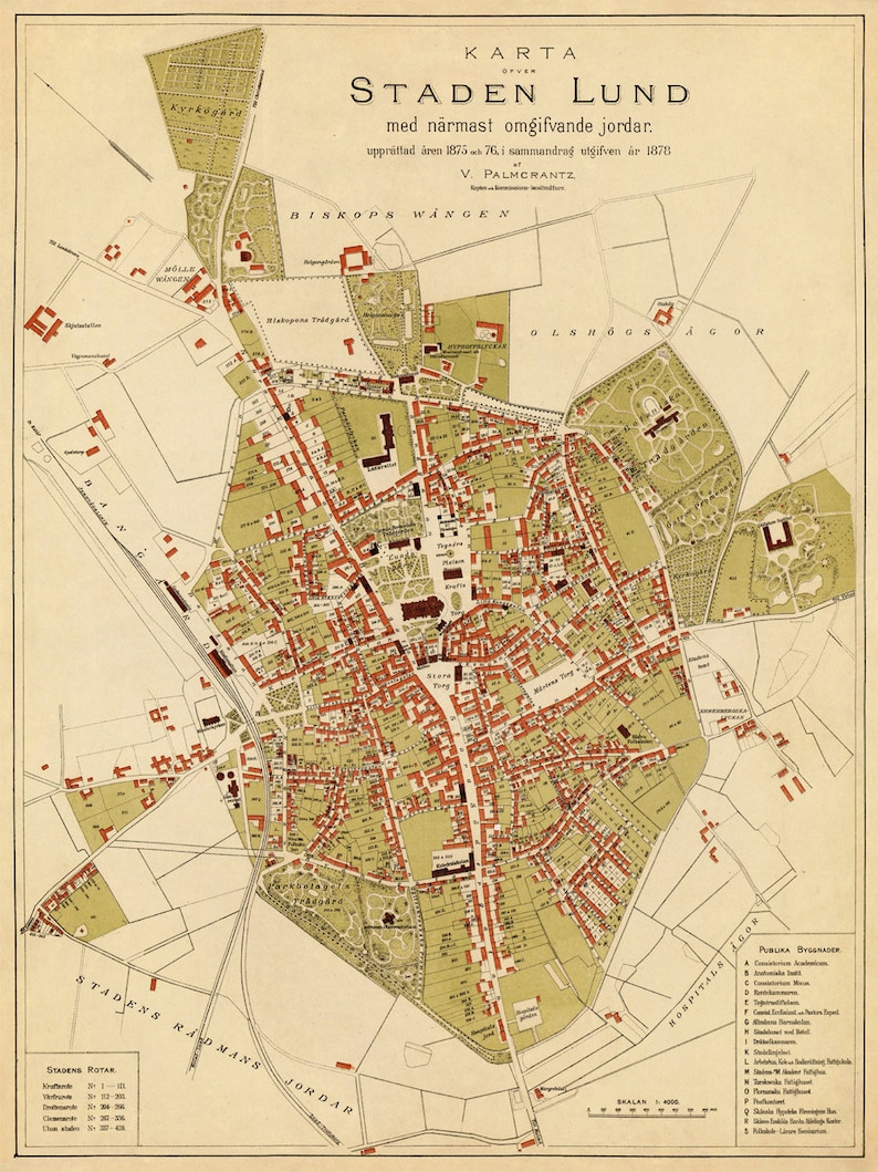 Map of Lund (sweden), Lund Historical Map, Large City Map Decor - Etsy