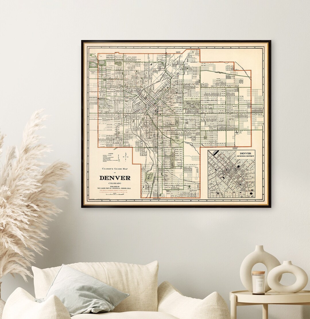 Vintage Map of Denver, Old Map Restored, City Plan Fine Print ...