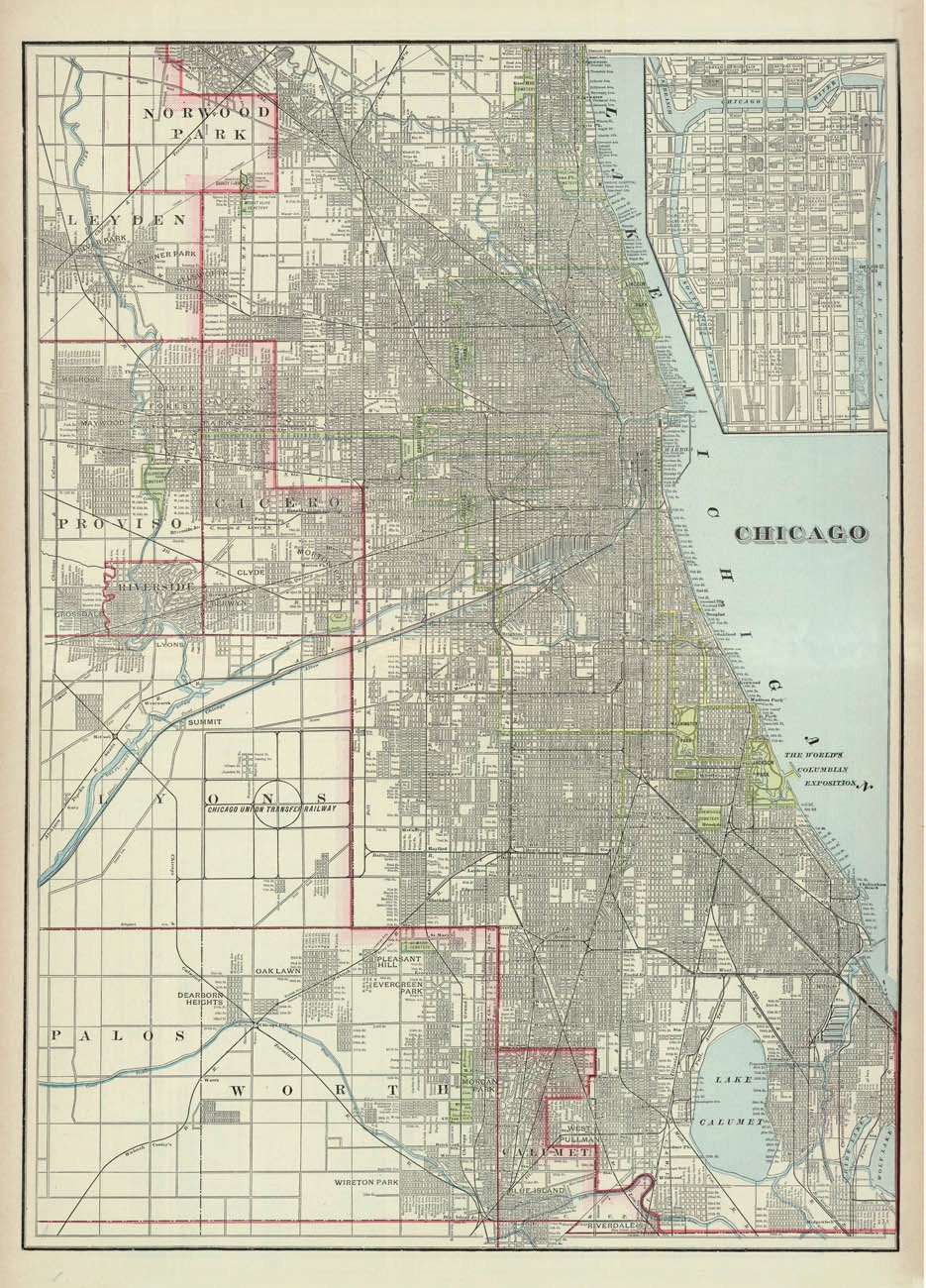 Map of Chicago Antique Chicago city map print Large | Etsy