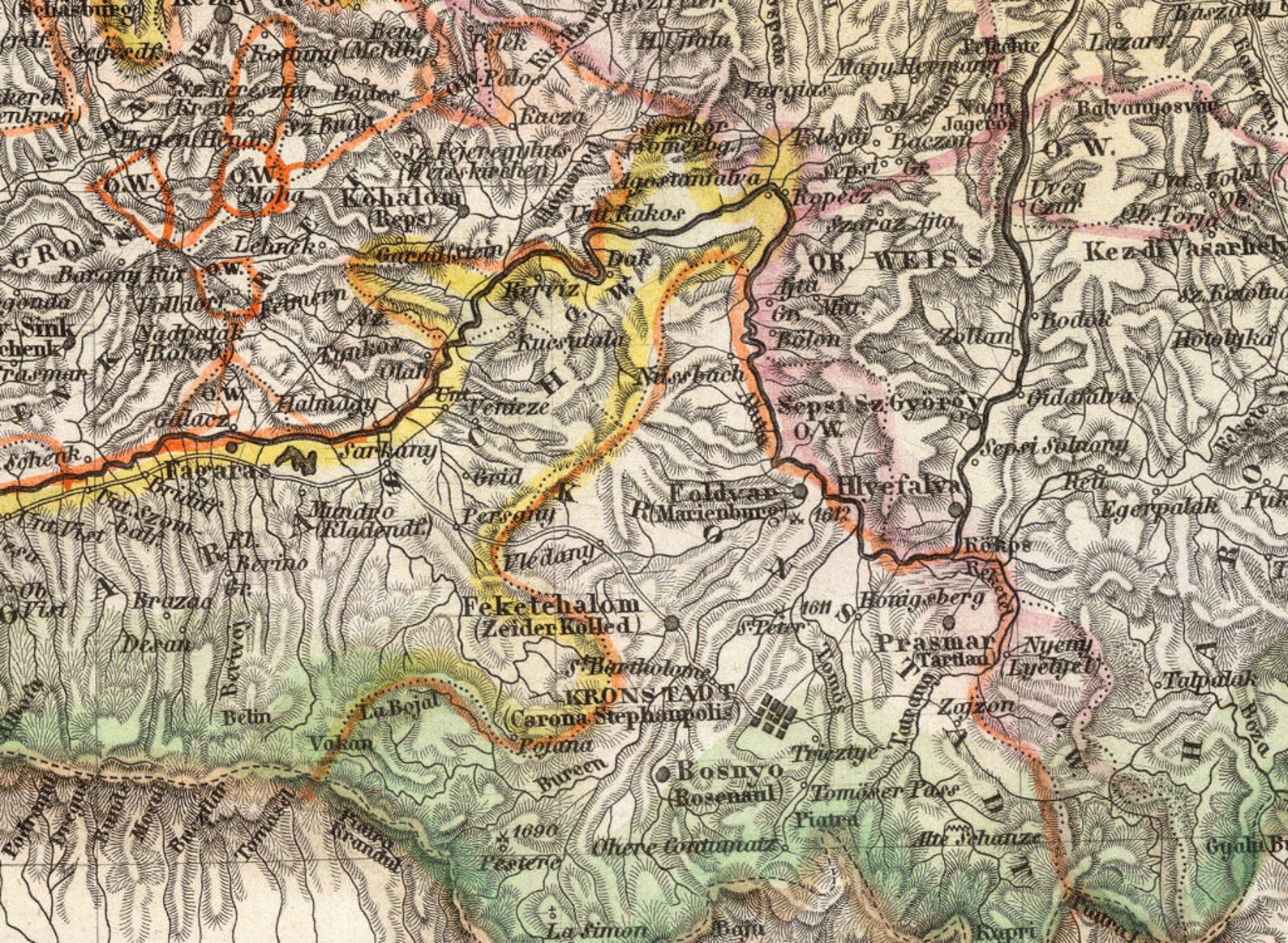 Old Map of Transilvanya - Historical Map From 1843 - Harta Transilvania ...