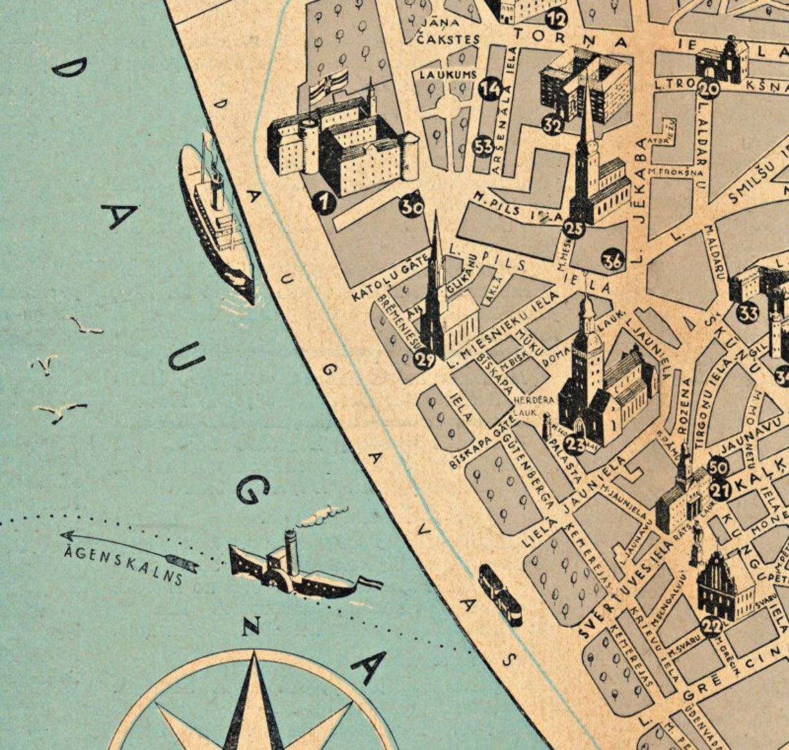 Riga map Vintage map of Riga fine archival print on paper | Etsy