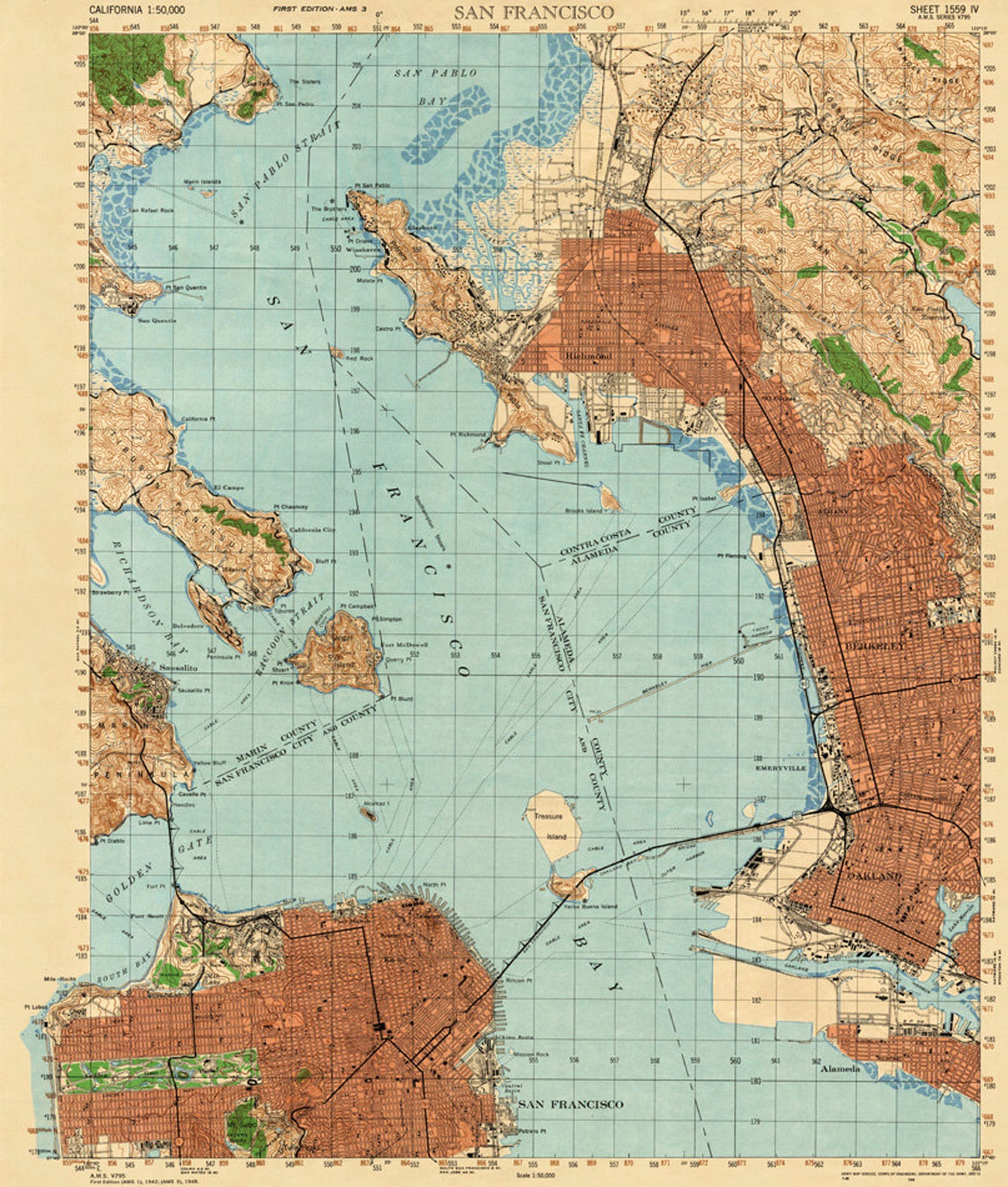 San Francisco Bay Map Vintage Topographic Map of San - Etsy