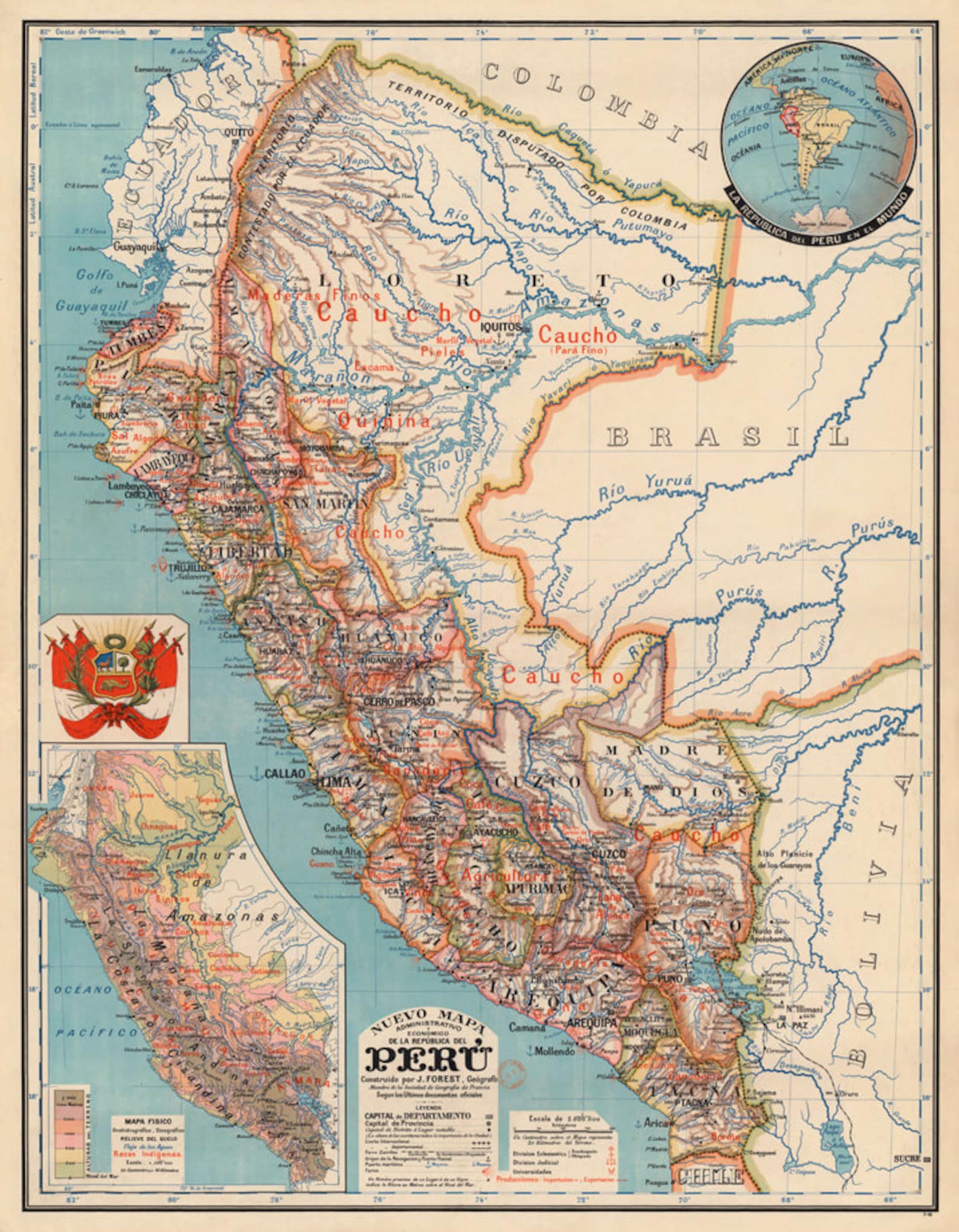 Peru Map - Old Map of Peru, Large Wall Map Print Print on Paper or ...