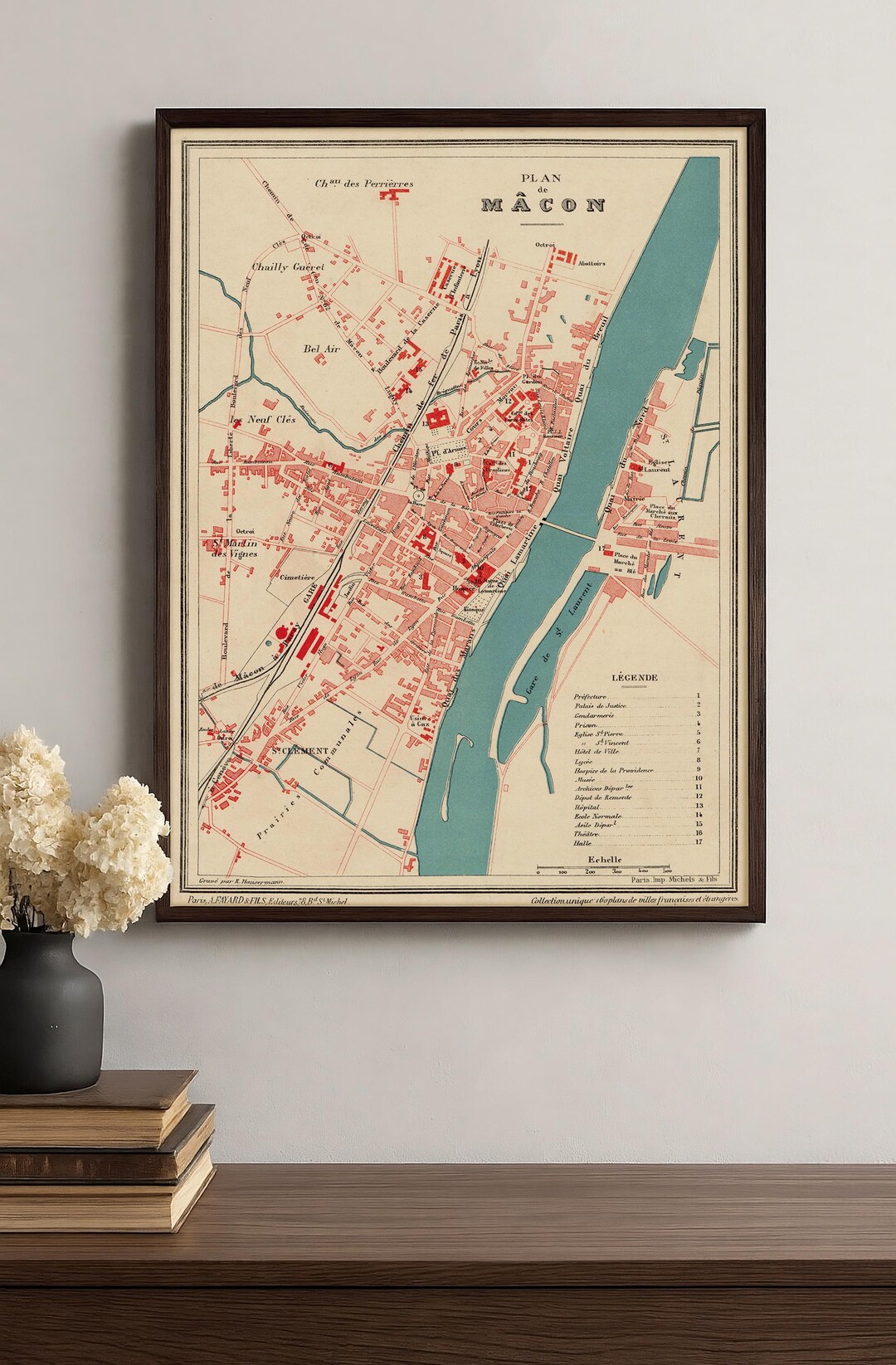 Vintage Map of Mâcon | Plan De Mâcon | French Cartography Art | Old ...