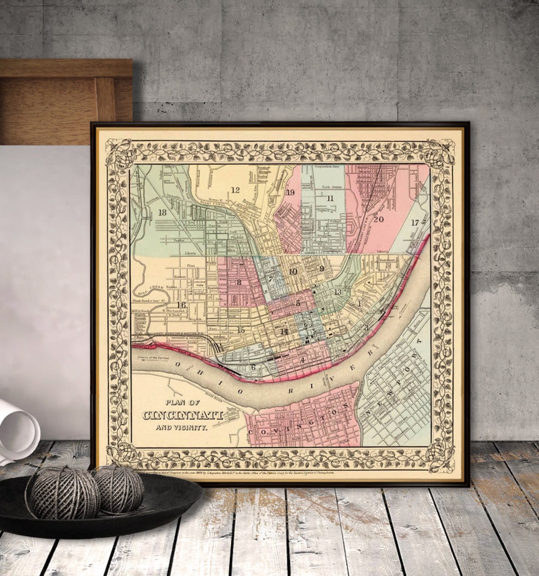 Cincinnati Map, the Queen City Old Map, Historical City Plan Restored ...