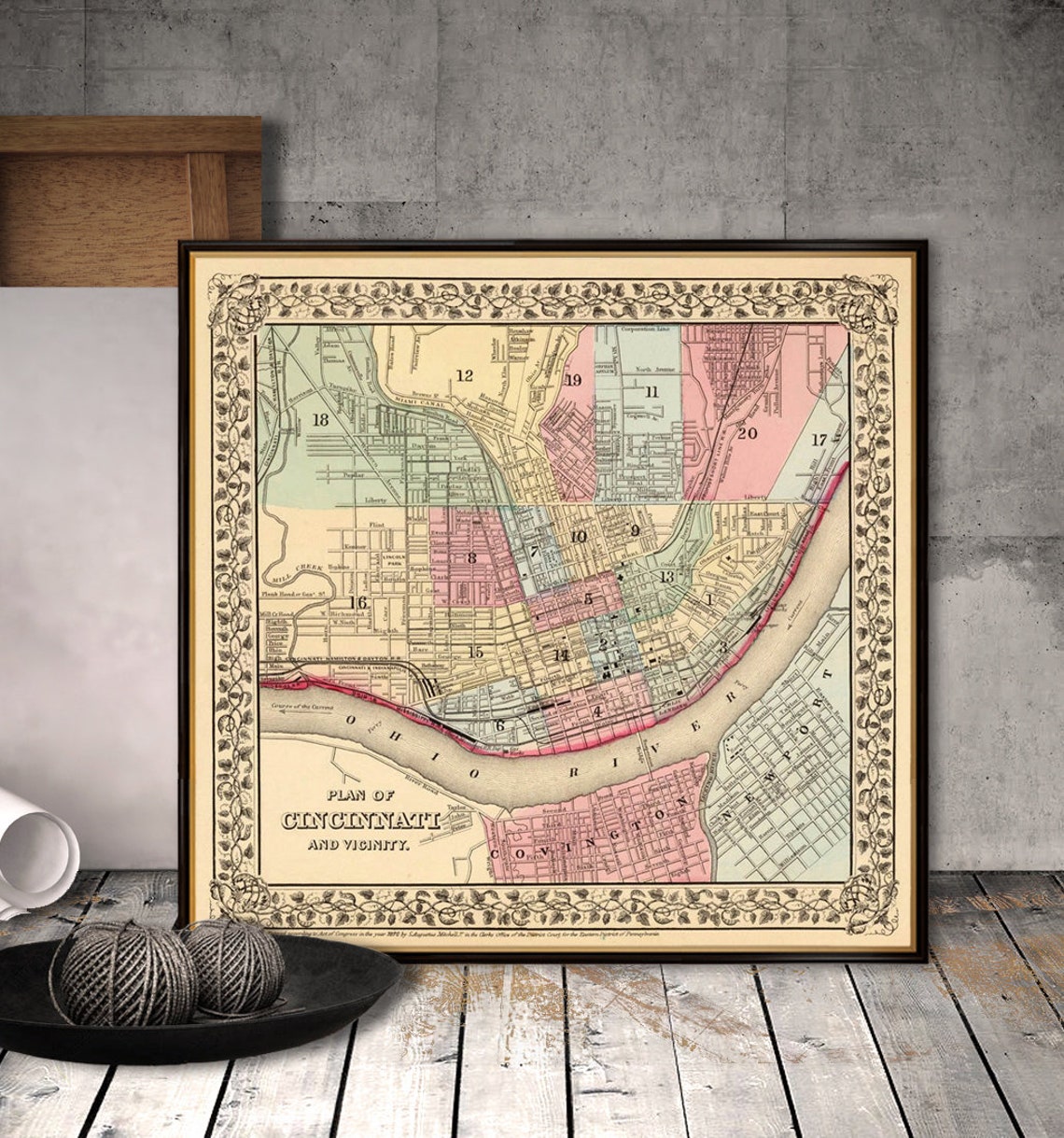 Cincinnati Map, the Queen City Old Map, Historical City Plan Restored ...