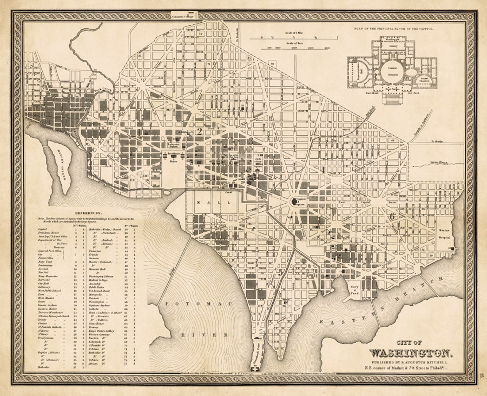 Old Map of Washington DC, Historical Map Poster in Sepia Colors ...