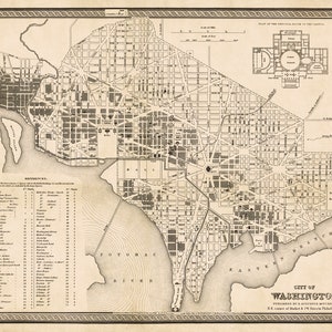 Old Map of Washington DC, Historical Map Poster in Sepia Colors ...