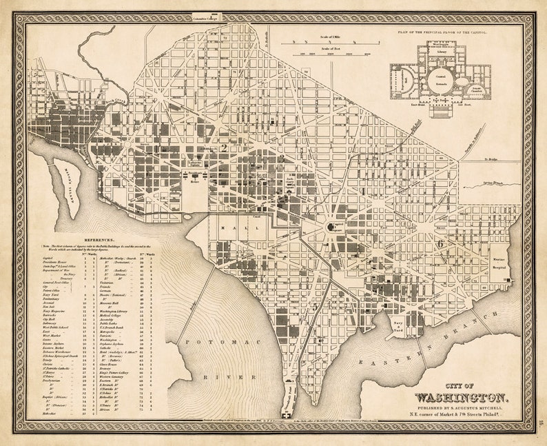 Old Map of Washington DC Historical Map Poster in Sepia - Etsy