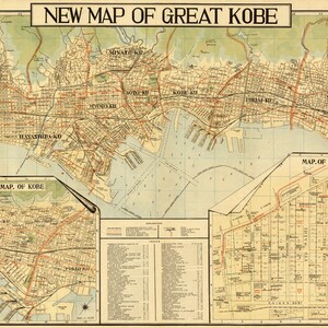 Vintage Map of Kobe - Large Wall Map, Fine Print - Etsy