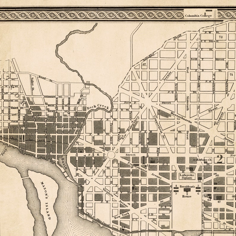 Old Map of Washington DC, Historical Map Poster in Sepia Colors ...