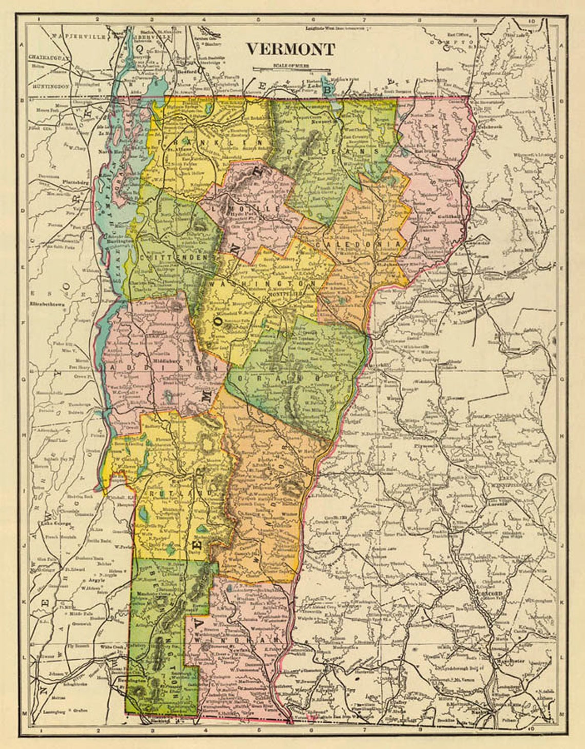 Vintage State Map of Vermont Archival Print of Vermont Map | Etsy
