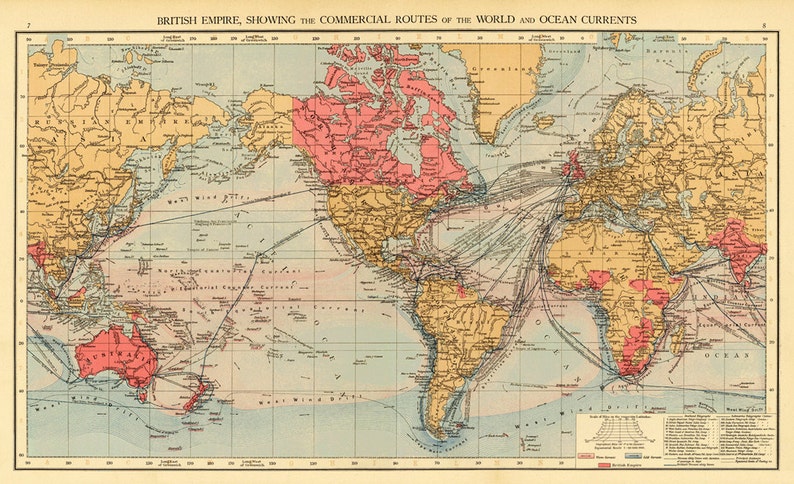 Archival Map of the World British Empire World Map Showing - Etsy