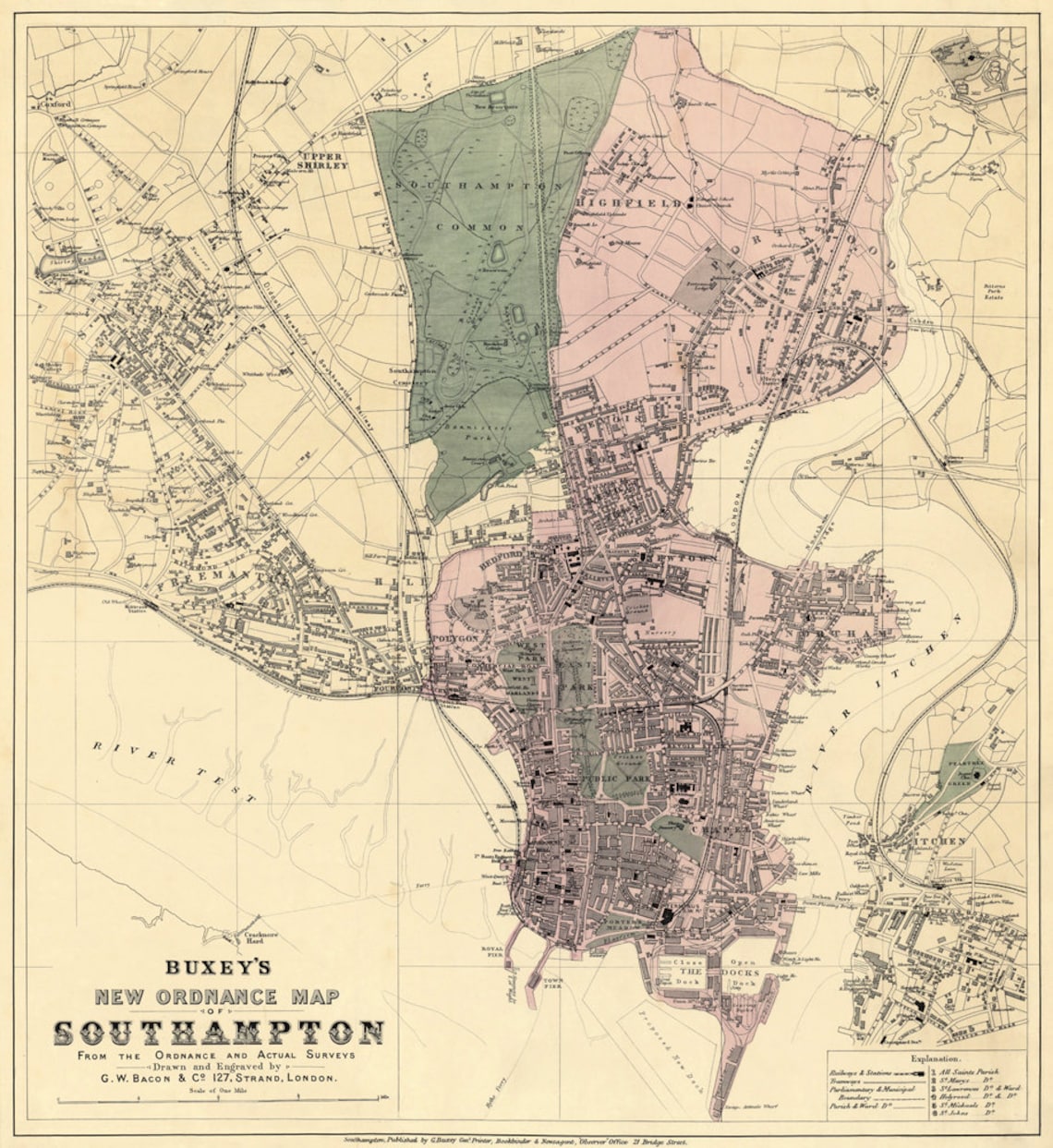 Southampton Map Old City Map Old Maps Archival Prints - Etsy