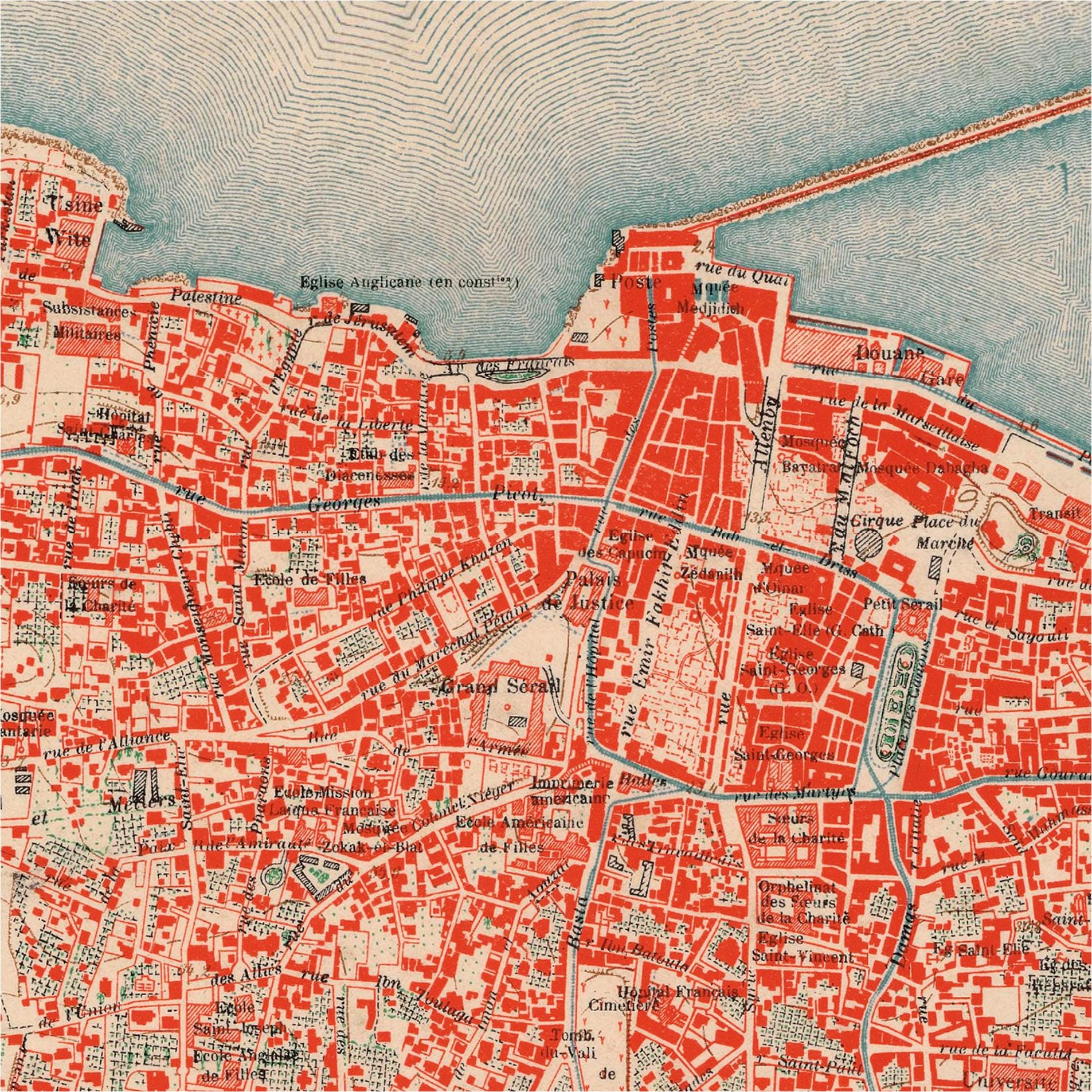 Beirut Map | Old City Plan of Beyrouth | Antique Cartography Fine Print ...