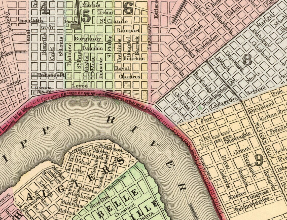 New Orleans Antique Map Map of New Orleans Fine Reproduction - Etsy