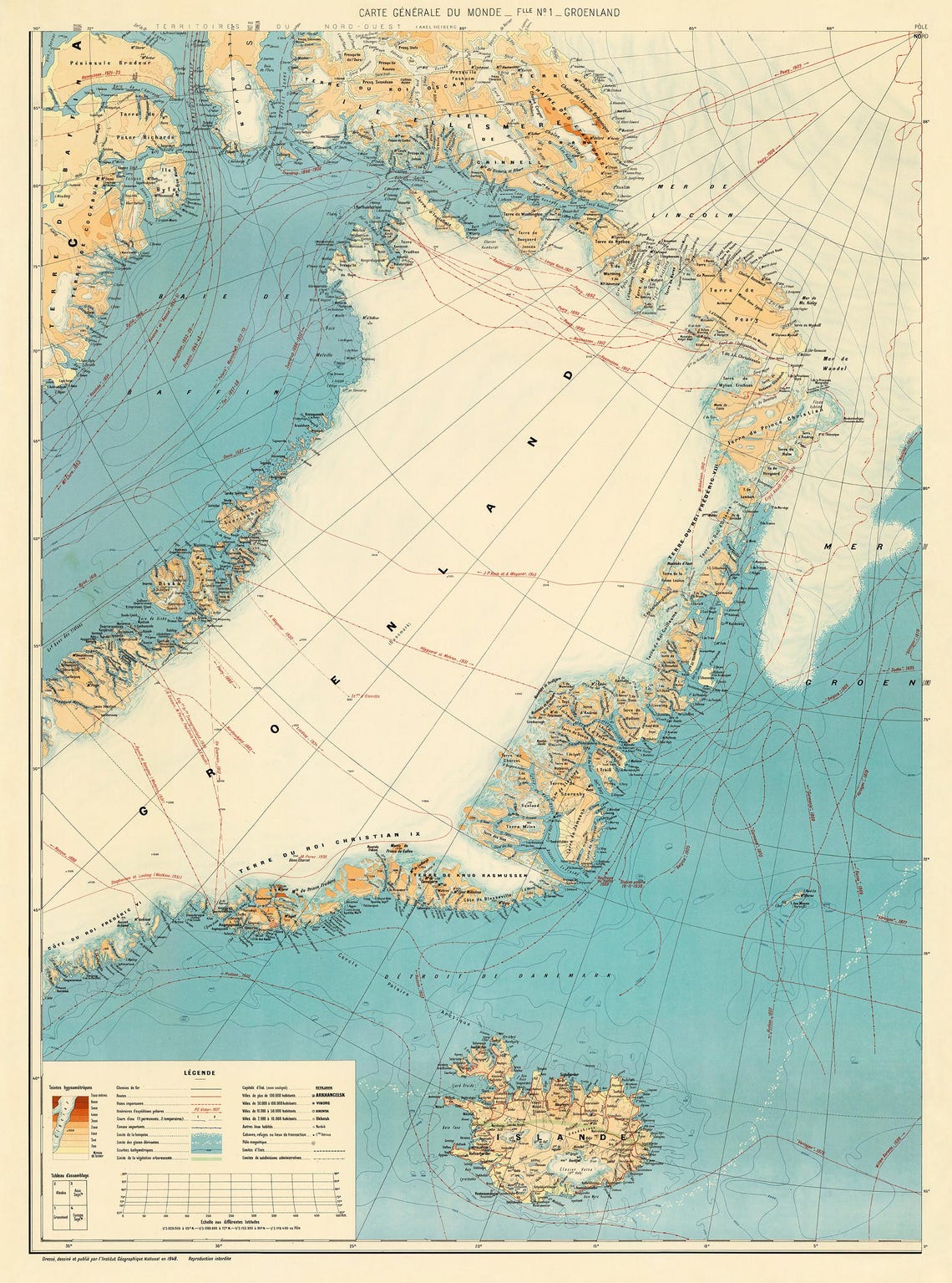 Vintage 1948 Arctic Regions | Greenland Map Wall Decor | Fine Print - Etsy