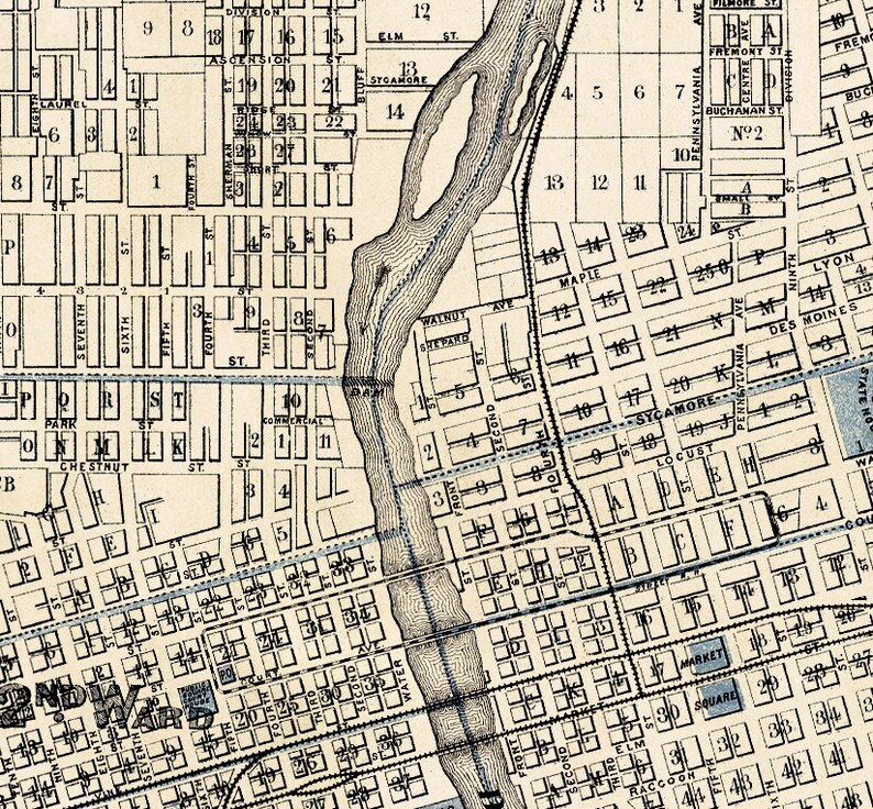 Des Moines Map Old Map Print Map of Des Moines Fine - Etsy