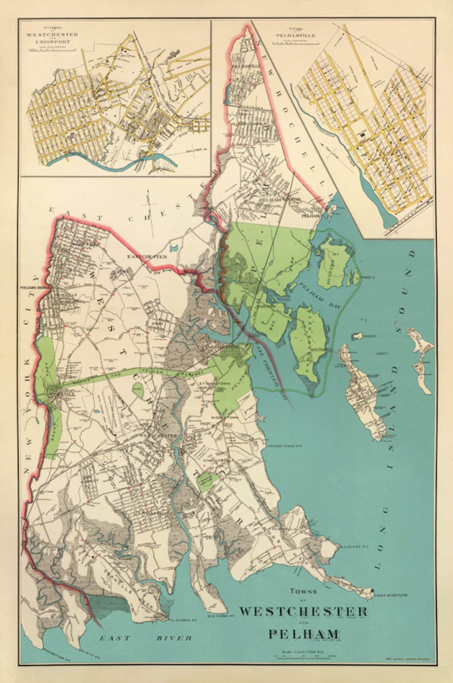 Westchester Map Pelham Map Old Map of Westchester Print - Etsy