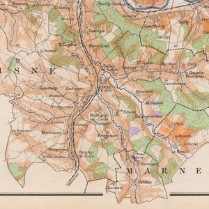 Wine Map of Marne River Valley, Aisne Champagne Vineyards, France Wine ...