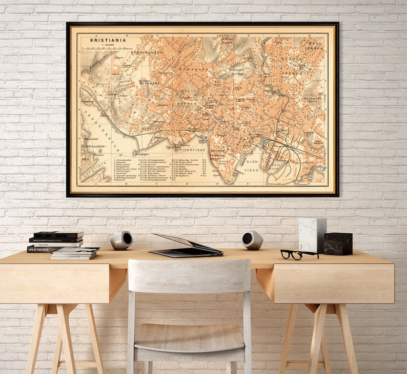 Oslo Map - Kristiania Map - Old Map of Oslo Print - Archival Print on ...