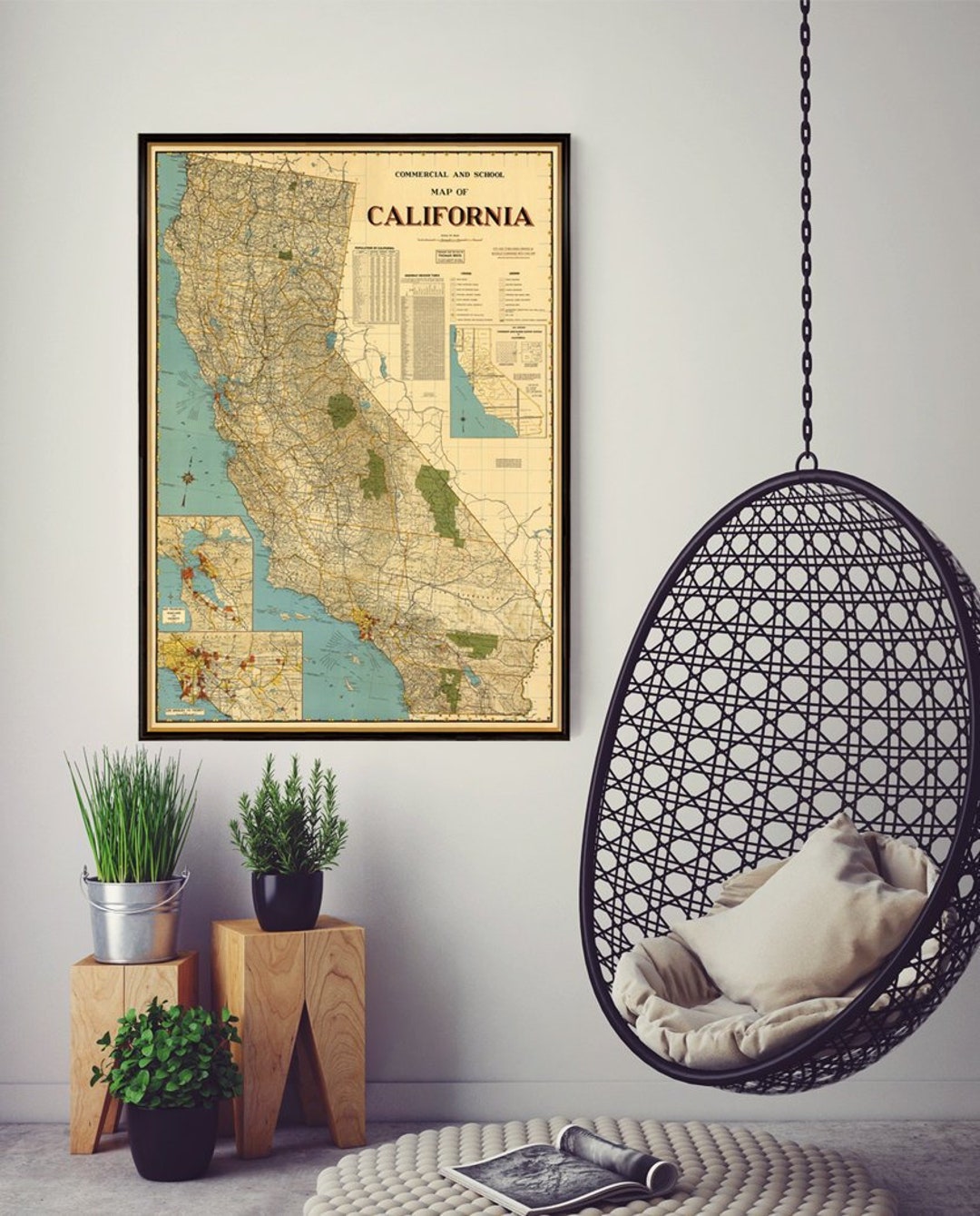 Large Map of California - Vintage Map Archival Print, Detailed ...