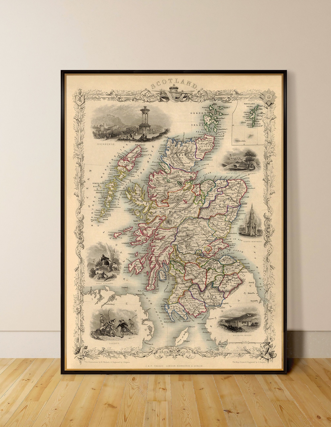 Scotland Antique Map Print | Illustrated Cartography With Cultural ...
