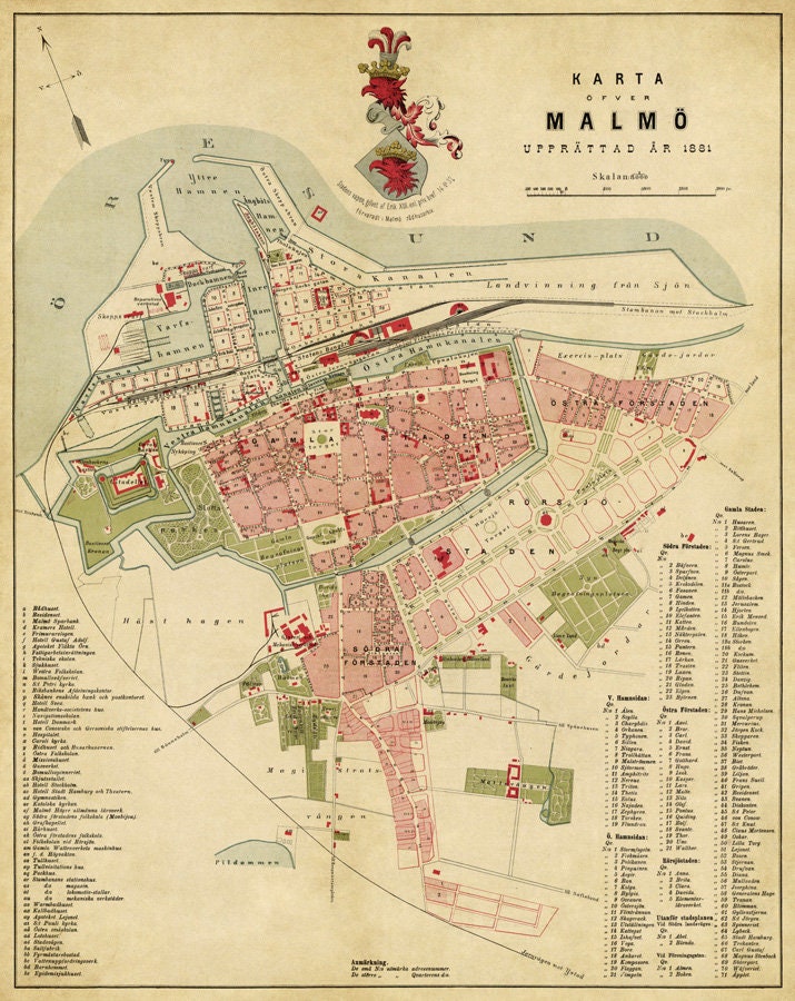 Malmo Map Karta Malmö Old Map of Malmo Print Premium - Etsy Australia