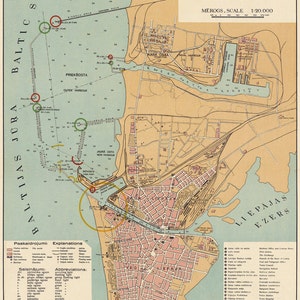 Map of Liepaja - Old City Plan - Restored Map Fine Print - Etsy