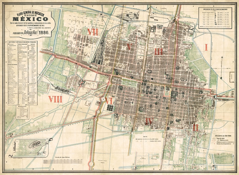 Old Map of Ciudad De Mexico Mexico City Vintage Map Fine - Etsy