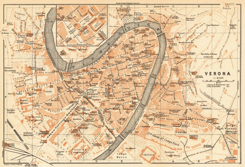 Verona Map Vintage Map of Verona Archival Reproduction on - Etsy