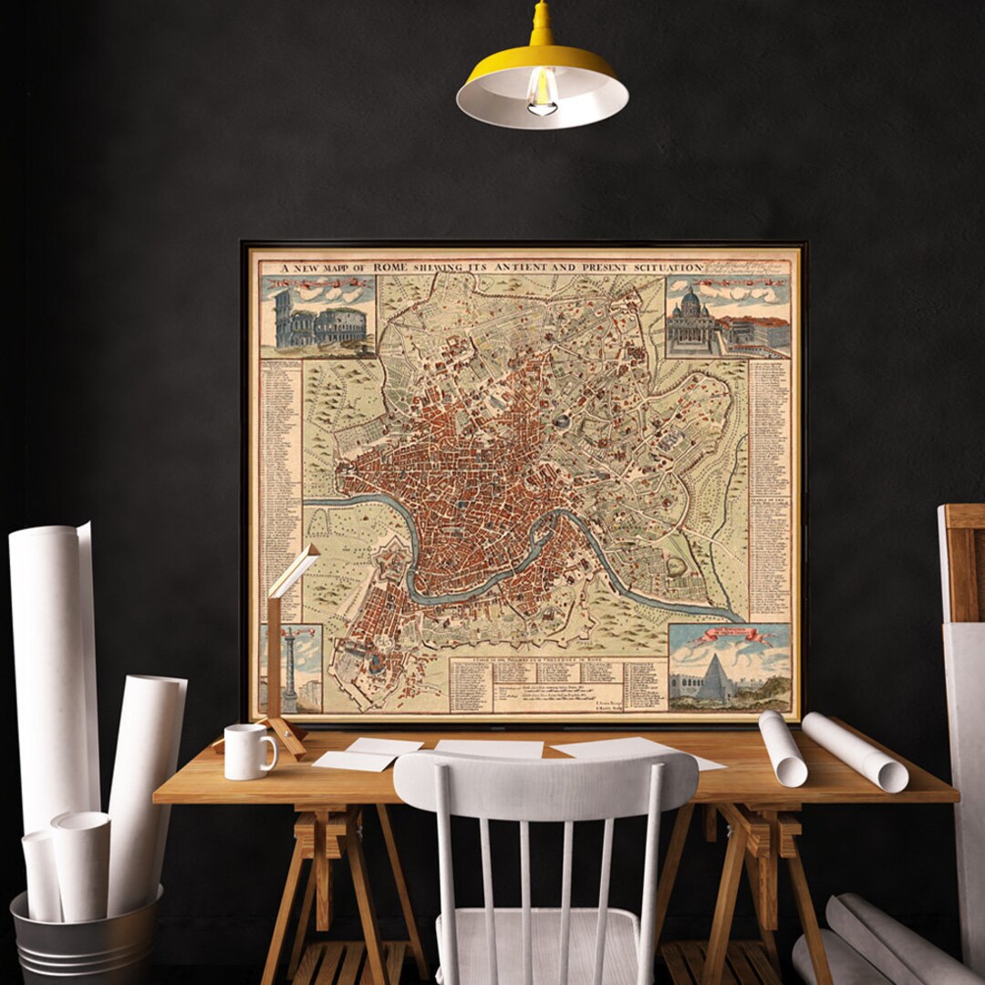 Map of Rome - Old Map of Rome, Giclee Reproduction on Paper or Canvas ...
